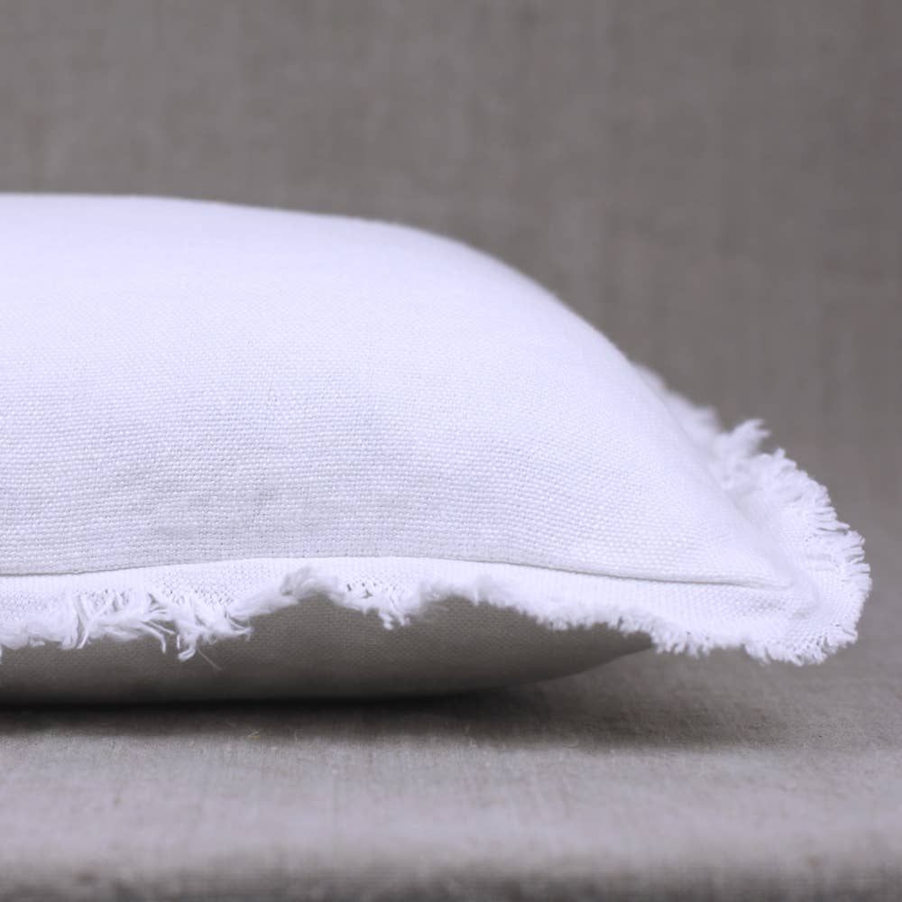 Linen Pillow Cover - Lumbar - White w Frayed Edges - 12x20